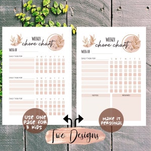 Weekly Chore Chart, Printable Chore Chart, Boho Chore Chart, Kid's ...