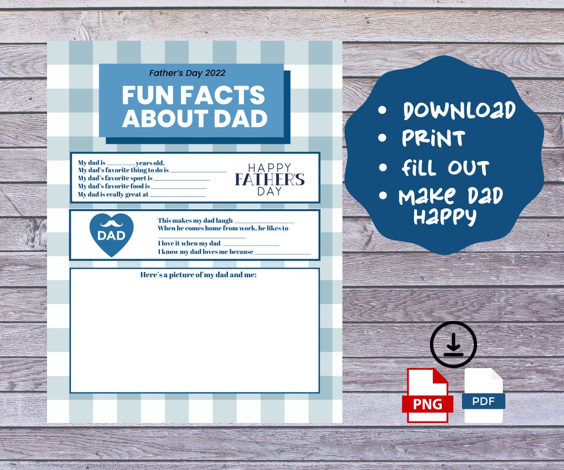 Father's Day Gift From Kids, Fun Facts About Dad, Printable Father's ...
