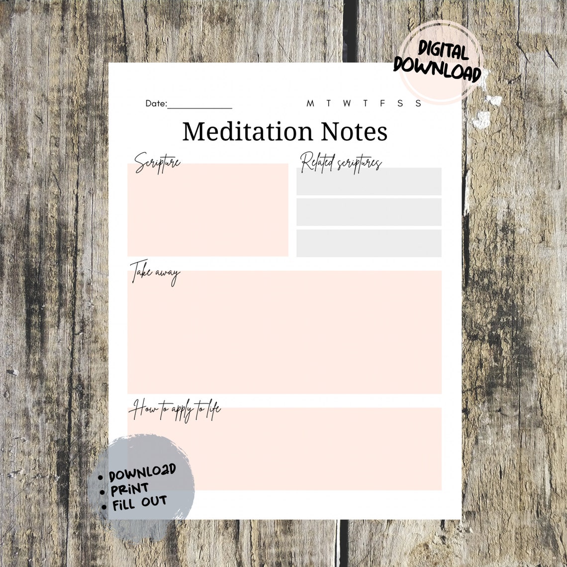 Meditation Notes, Bible Study Worksheet, Christian Printables ...