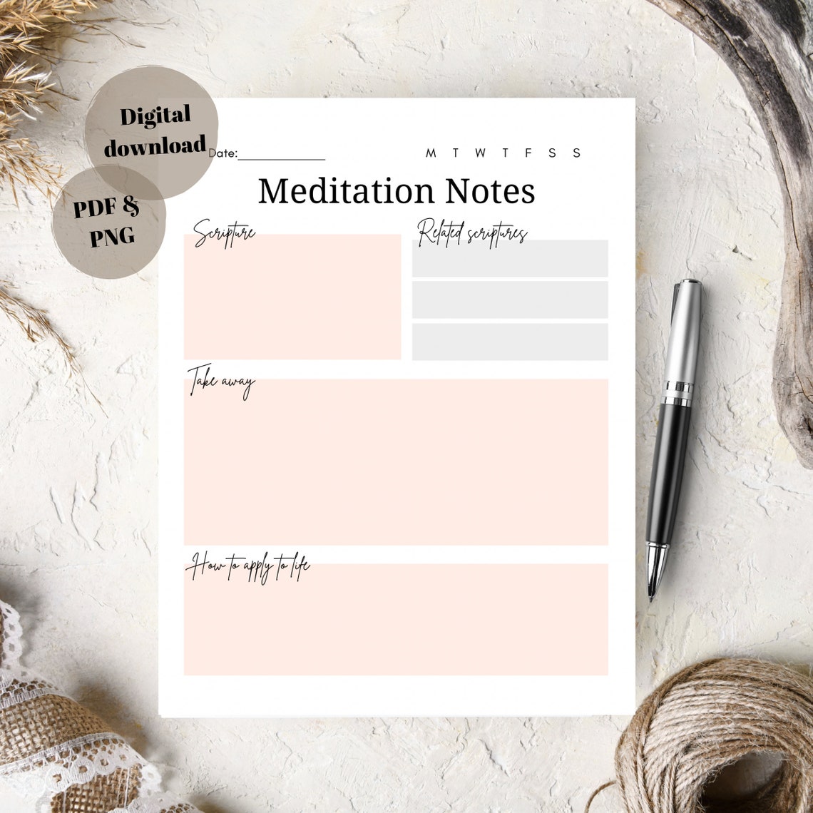 Meditation Notes, Bible Study Worksheet, Christian Printables ...