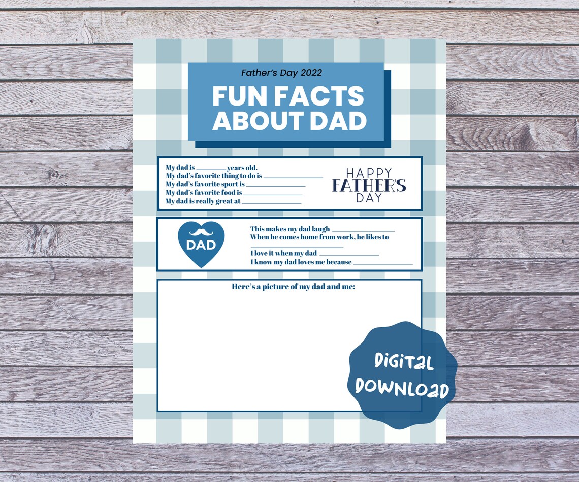 Father's Day Gift From Kids, Fun Facts About Dad, Printable Father's ...