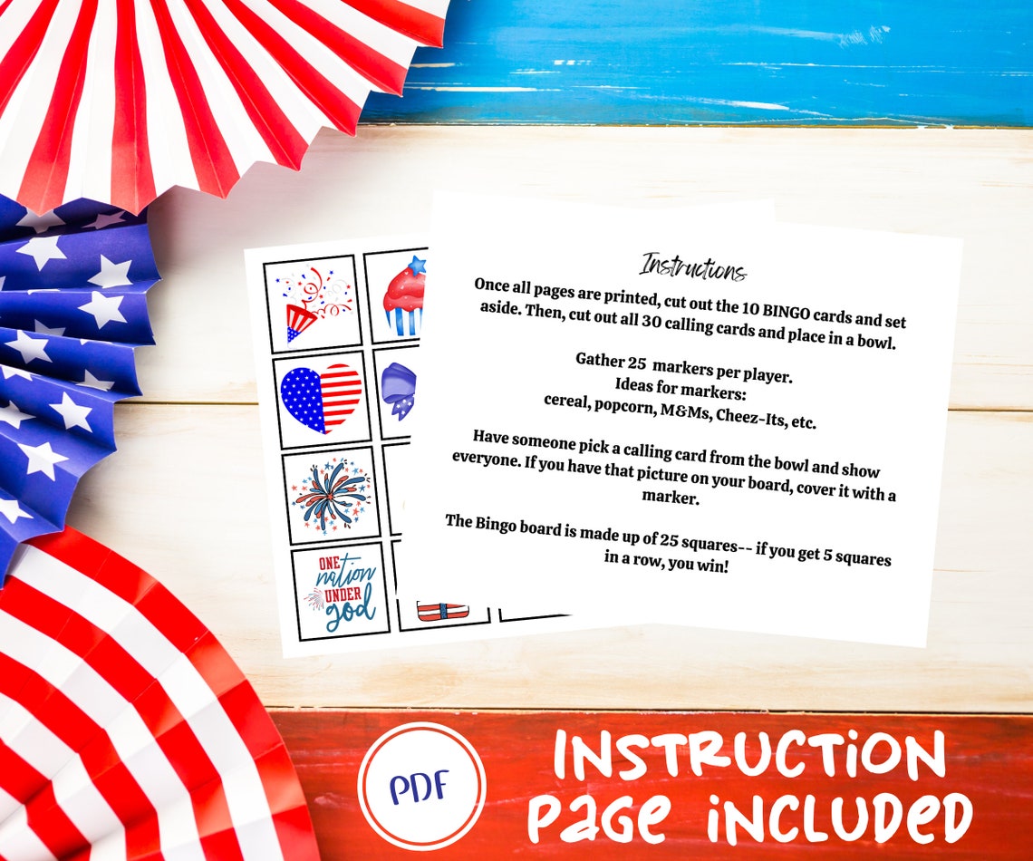 Fourth of July Bingo Game, Printable Bingo Game, July 4th Bingo ...