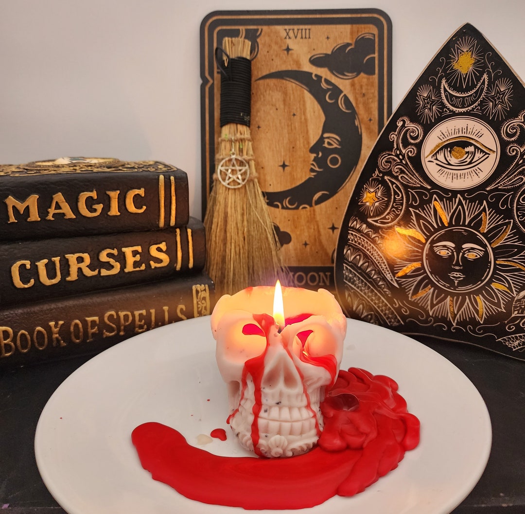 Scented Bleeding Skull Candle: Gothic Halloween Decor - Etsy