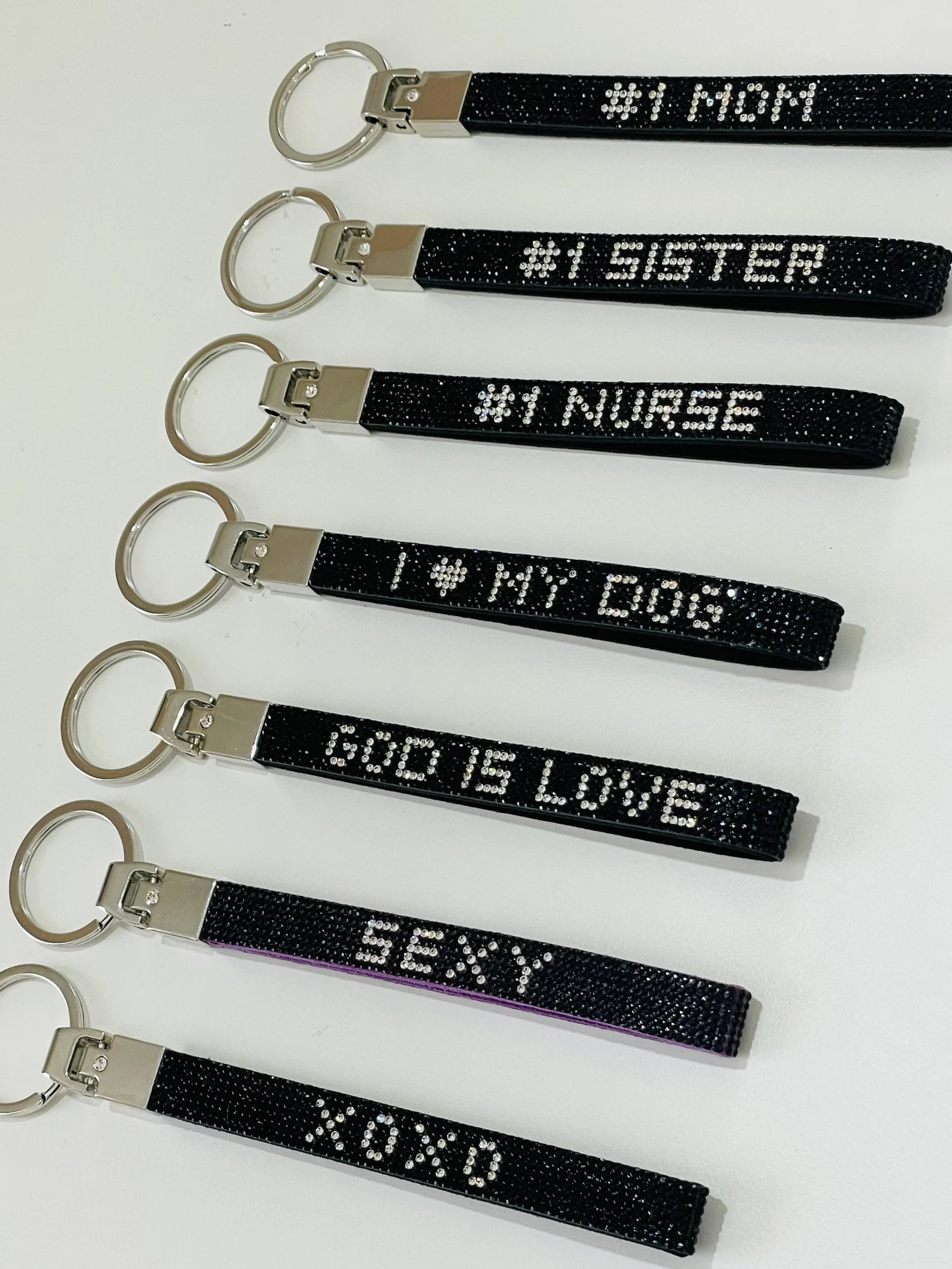 Rhinestone Car Keychain Metal Leather Black White Crystal Personalized ...
