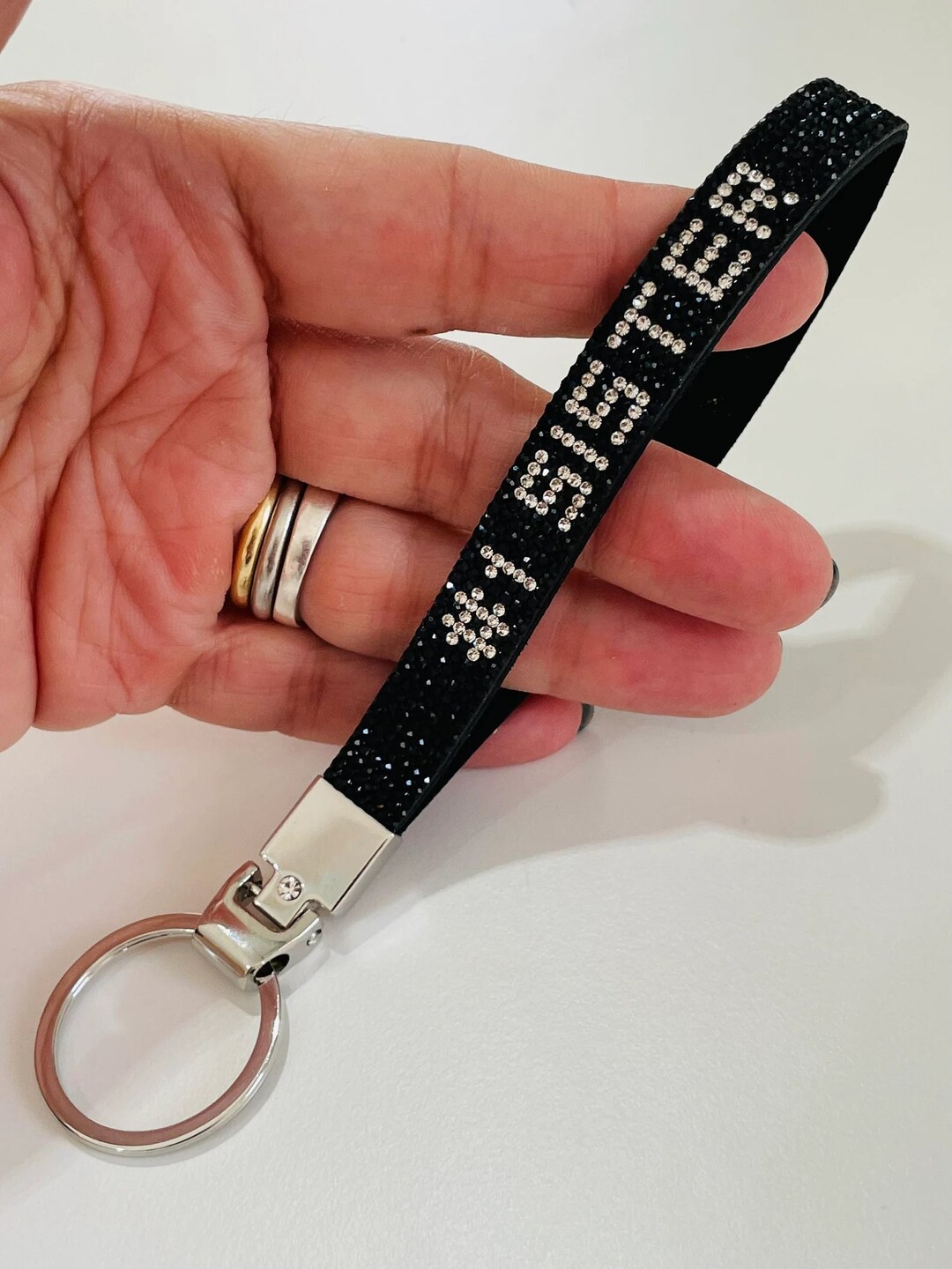 Rhinestone Car Keychain Metal Leather Black White Crystal Personalized ...