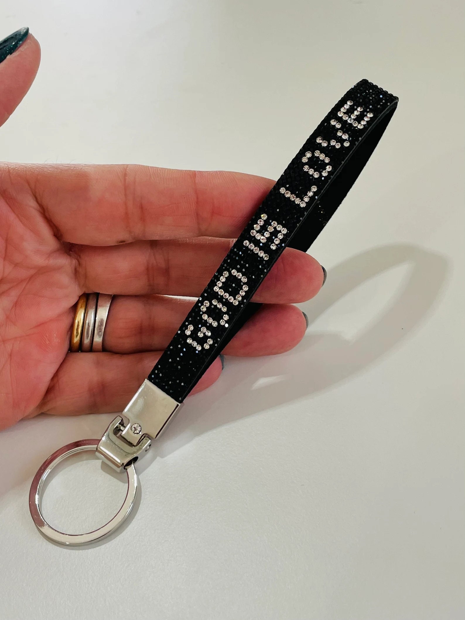 Rhinestone Car Keychain Metal Leather Black White Crystal Personalized ...