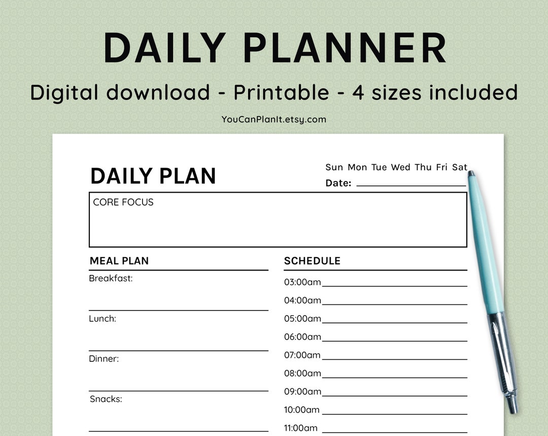 Daily Planner - Printable, Letter/half Letter/a4/a5 Sizes, Schedule by ...