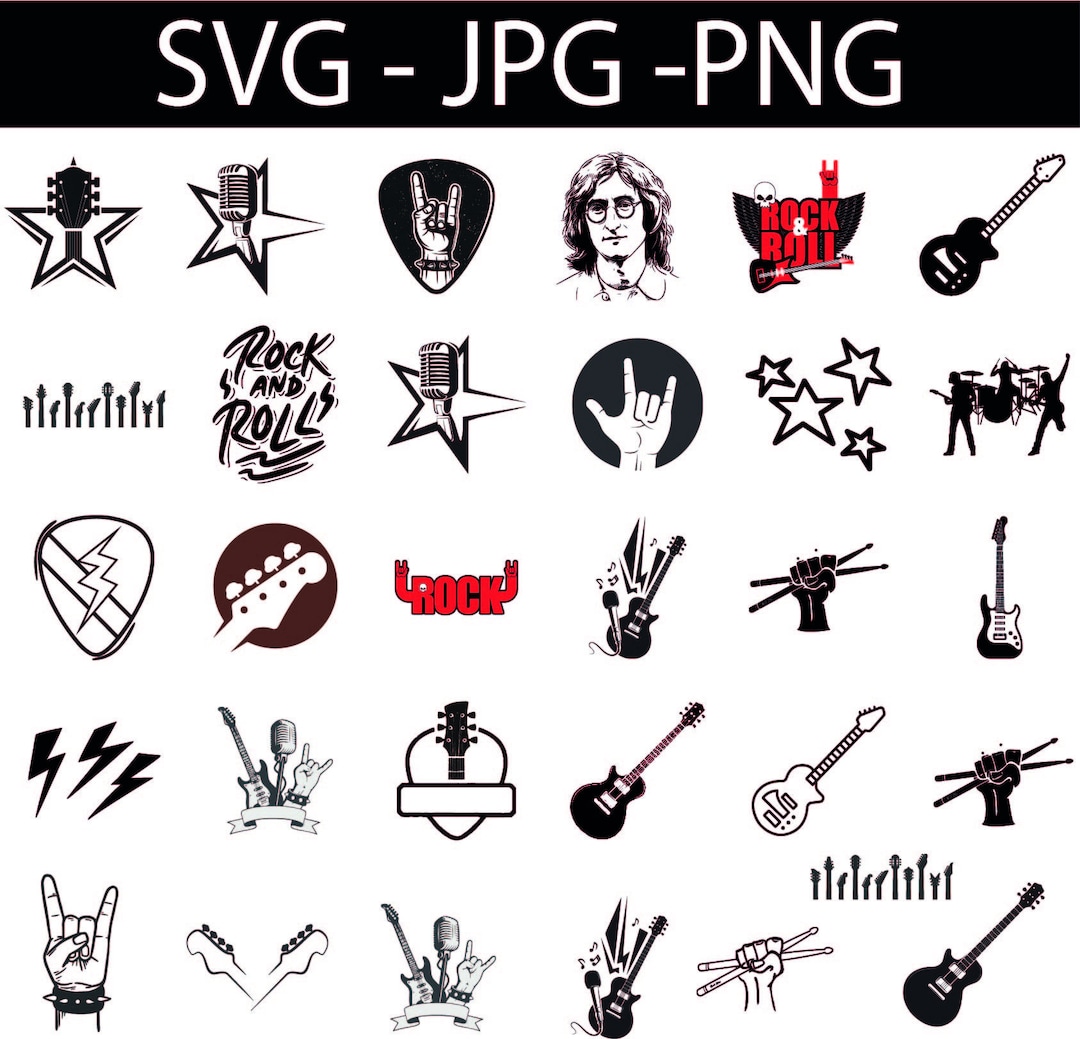 Bundle, Rock and Roll Svg Bundle Clipart - Rock'n Roll, Guitar - Svg ...