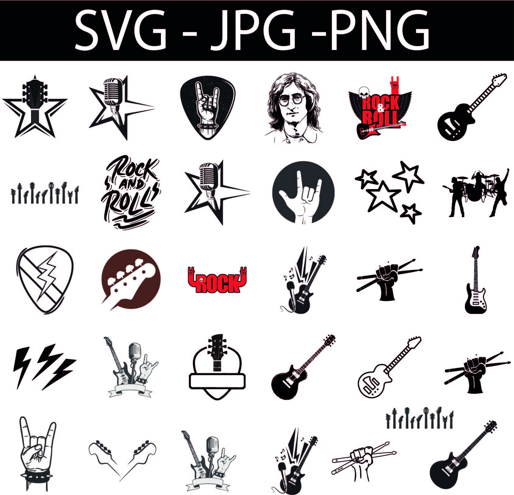 Bundle, Rock and Roll Svg Bundle Clipart - Rock'n Roll, Guitar - Svg ...