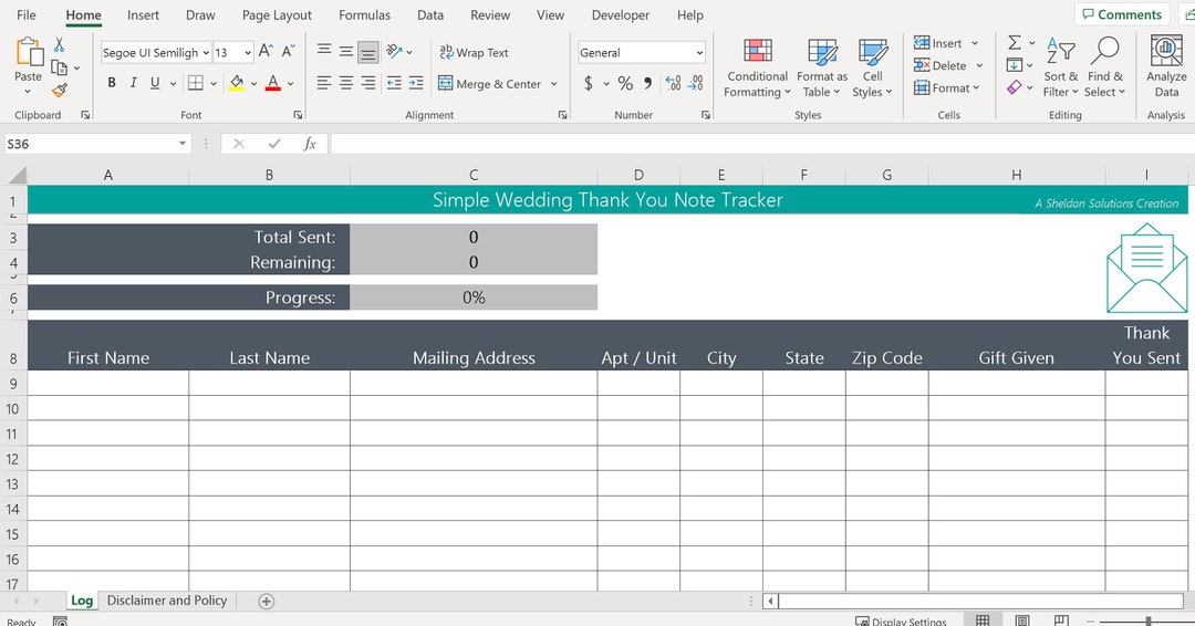 Wedding Thank You Note Tracker | Easy to Use | Excel File Available for ...