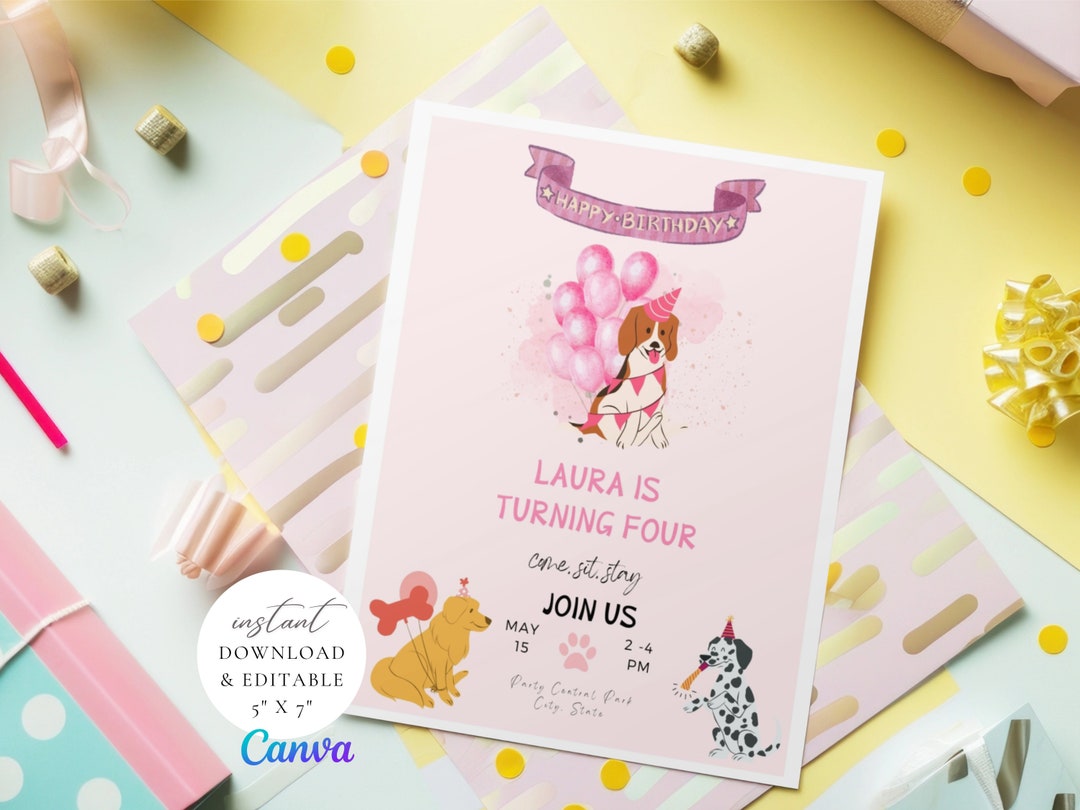 Editable Dog Birthday Party Invitation, Let's Pawty, Instant Digital ...