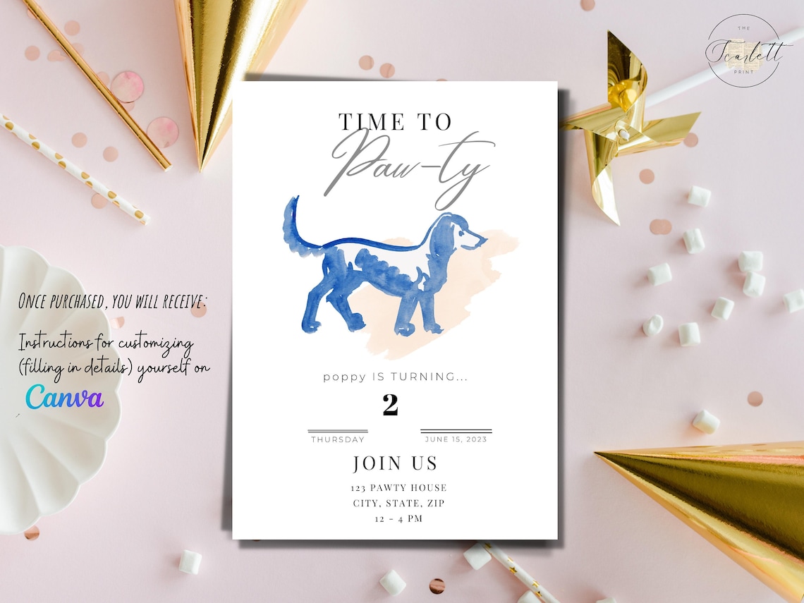Dog Birthday Party Invitation Card - Editable Digital Printable ...