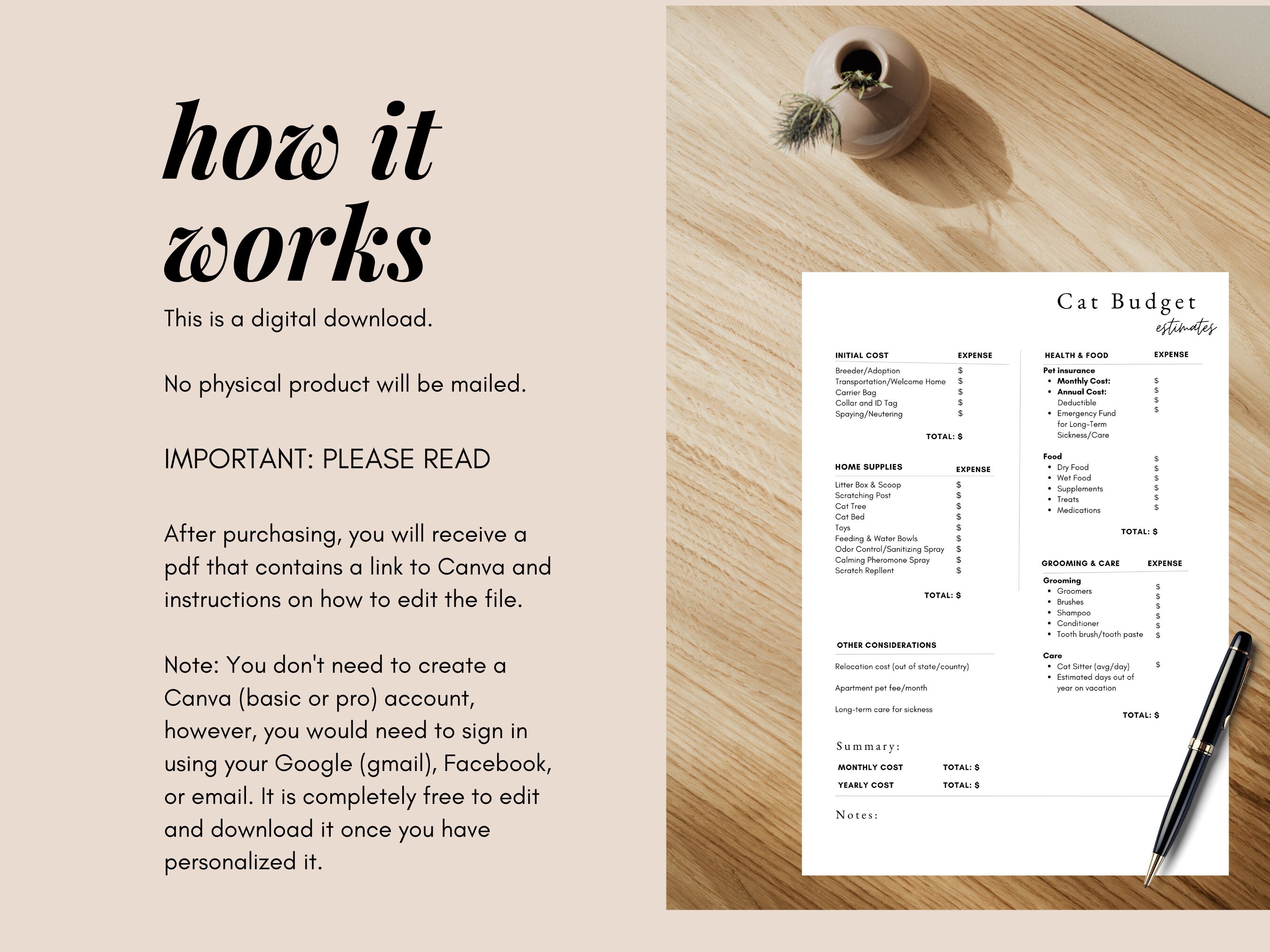 Cat Expense Cost Estimate Budget Tracker, Monthly and Annual Costs ...