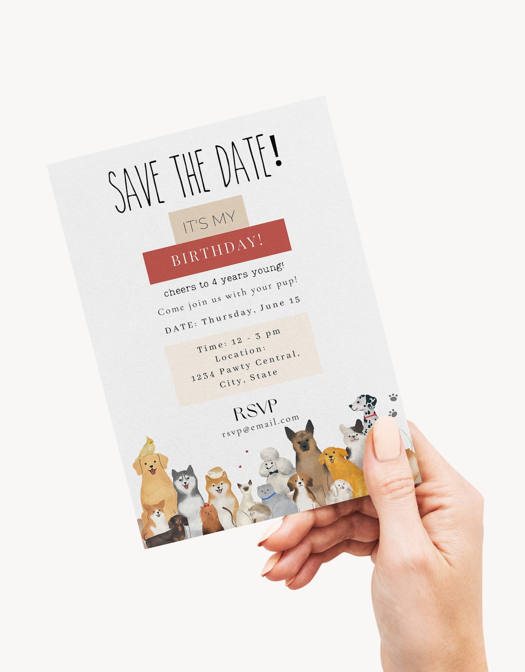 Dog Birthday Card Party Invite Digital Canva Editable Template ...