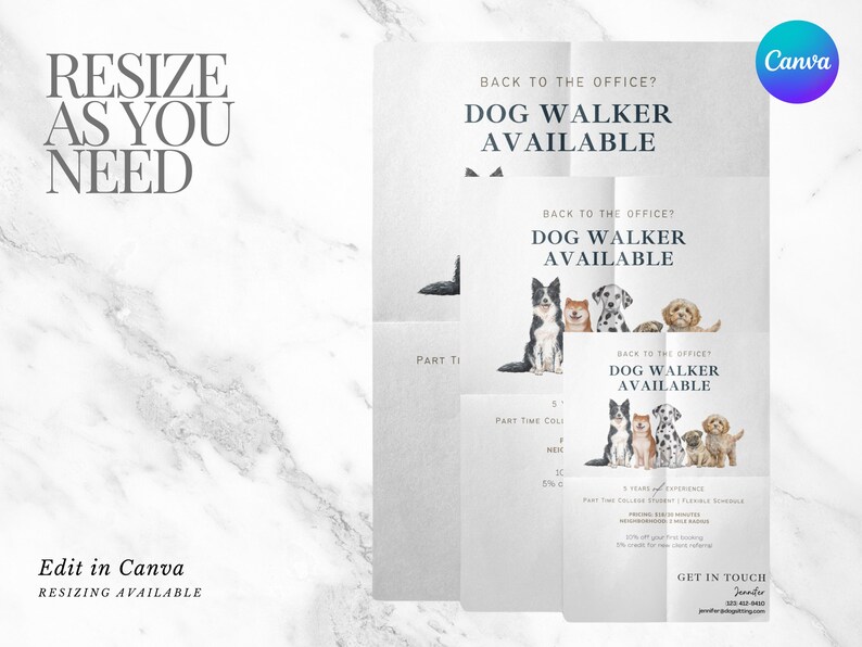 Personalizable Dog Walking Flyer and Business Card Digital Files Bundle ...