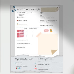 Dog Pet Care Instructions Digital Printable for Dog Owners and Sitters ...