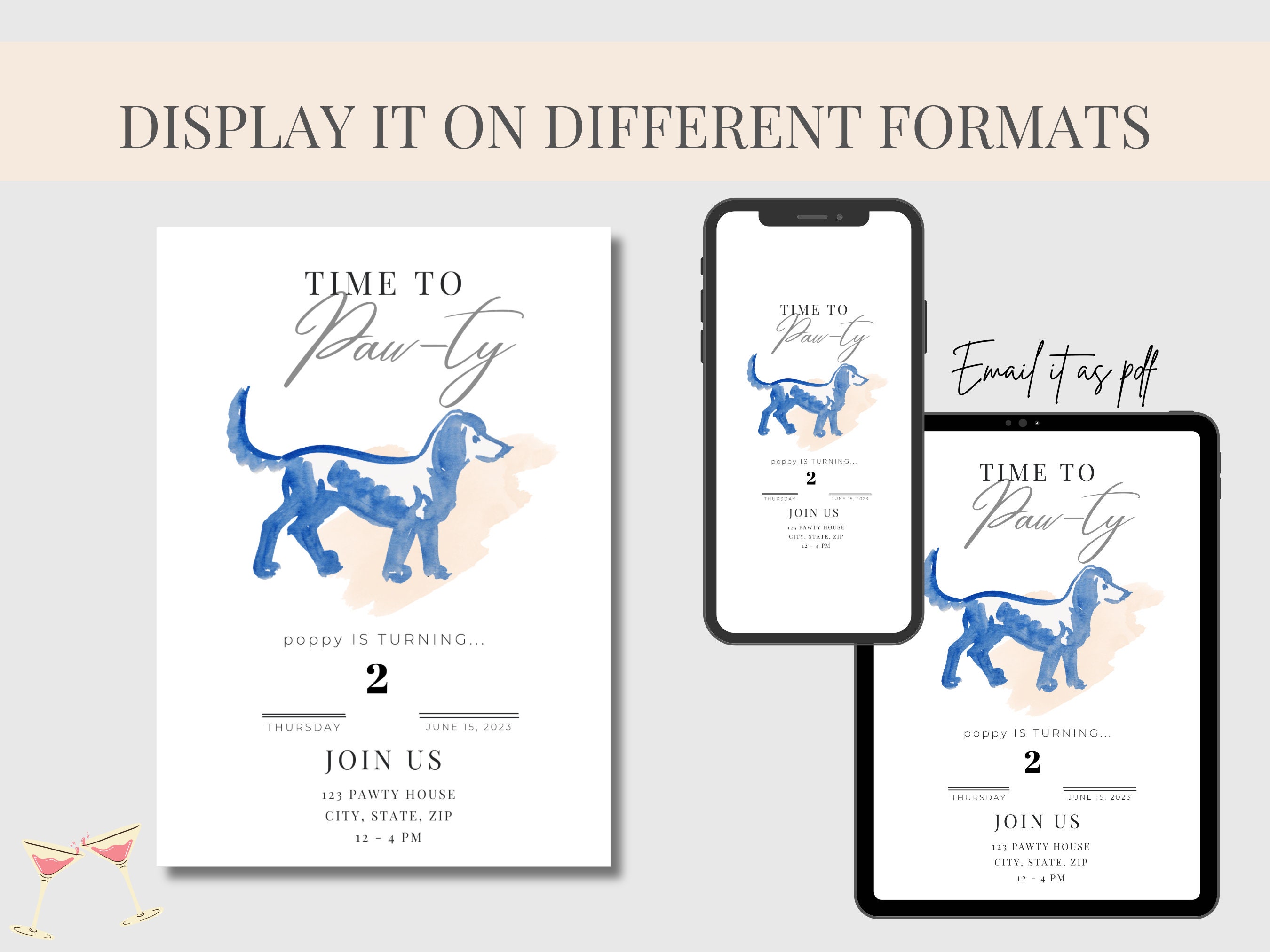 Dog Birthday Party Invitation Card - Editable Digital Printable ...