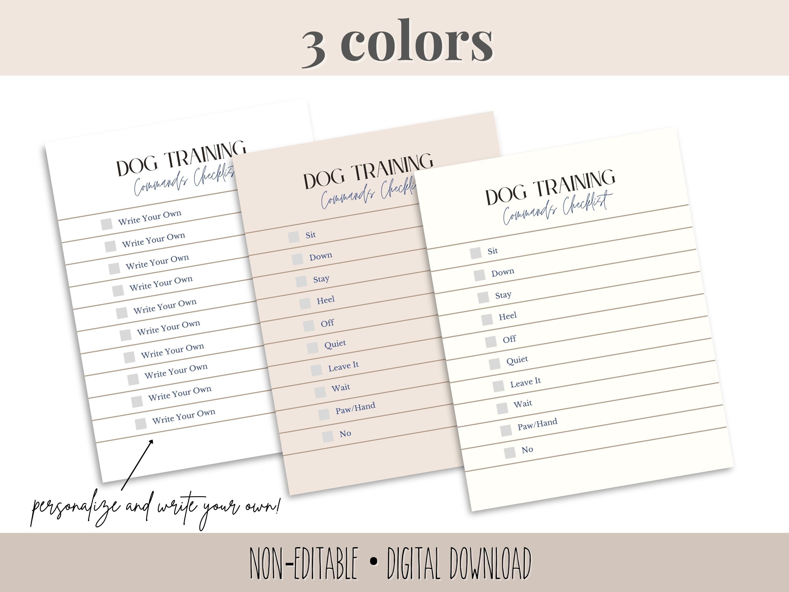Dog Training Command List Checklist Digital Printable - Etsy