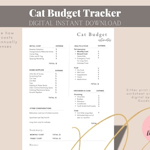 Cat Expense Cost Estimate Budget Tracker, Monthly and Annual Costs ...