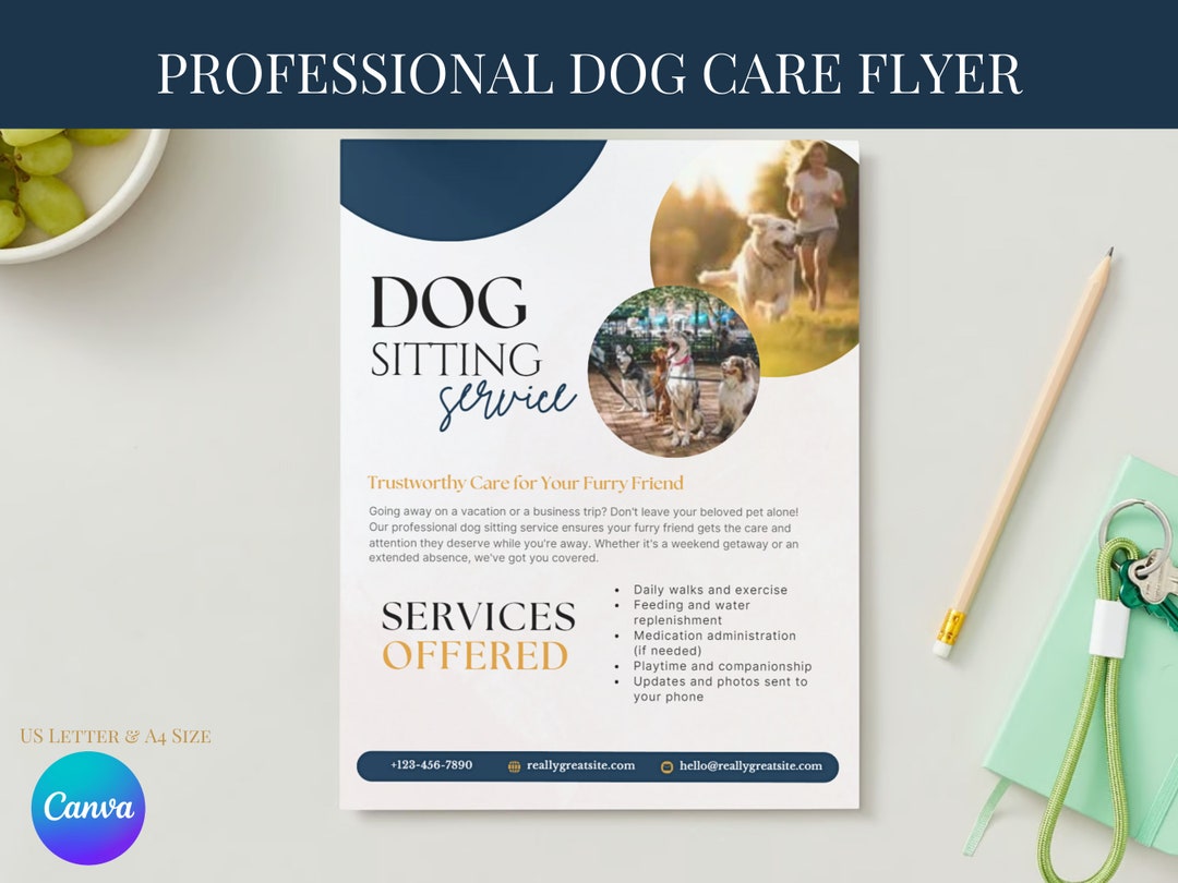 Professional Dog Sitting Service Flyer Customizable Editable on Canva ...