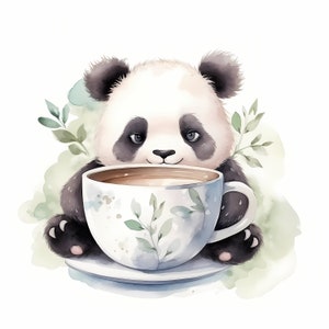 Coffee Panda Clipart, Panda With Coffee Images, 10 Watercolor Clip Art ...