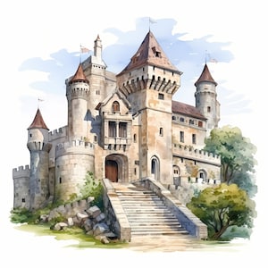 Medieval Castle Clipart, British Castles Images, 10 Watercolor Clip Art ...