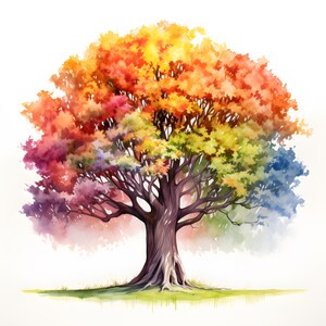 Watercolor Rainbow Tree Clipart: Colorful Tree Images (jpgs, Commercial ...