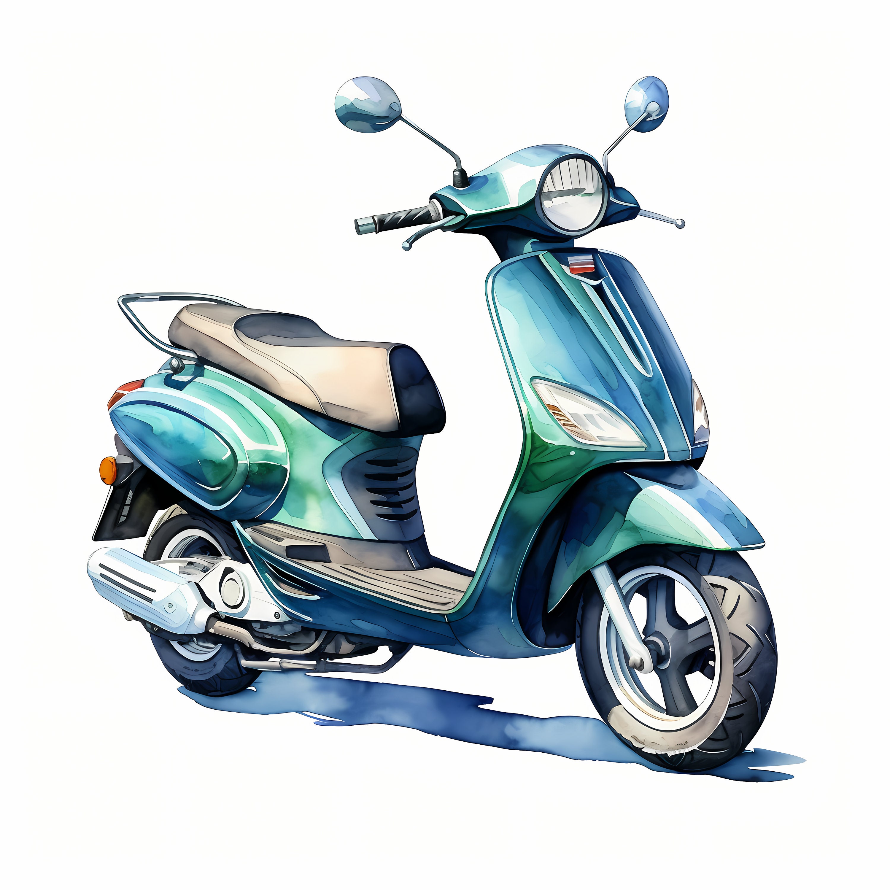Scooter Clipart, Moped Images, 10 Watercolor Clip Art, Printable Jpgs ...