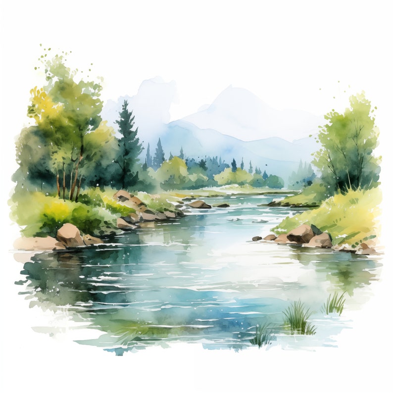 River Clipart, River Landscape Images, 10 Watercolor Clip Art ...