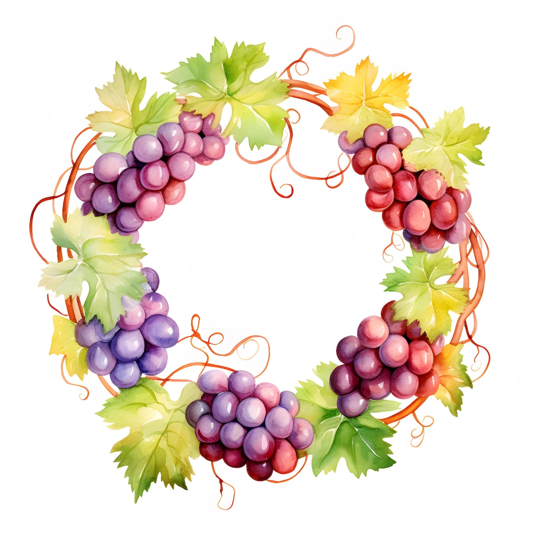 Grapes Wreath Clipart, Wreath of Grapes Images, 10 Watercolor Clip Art ...