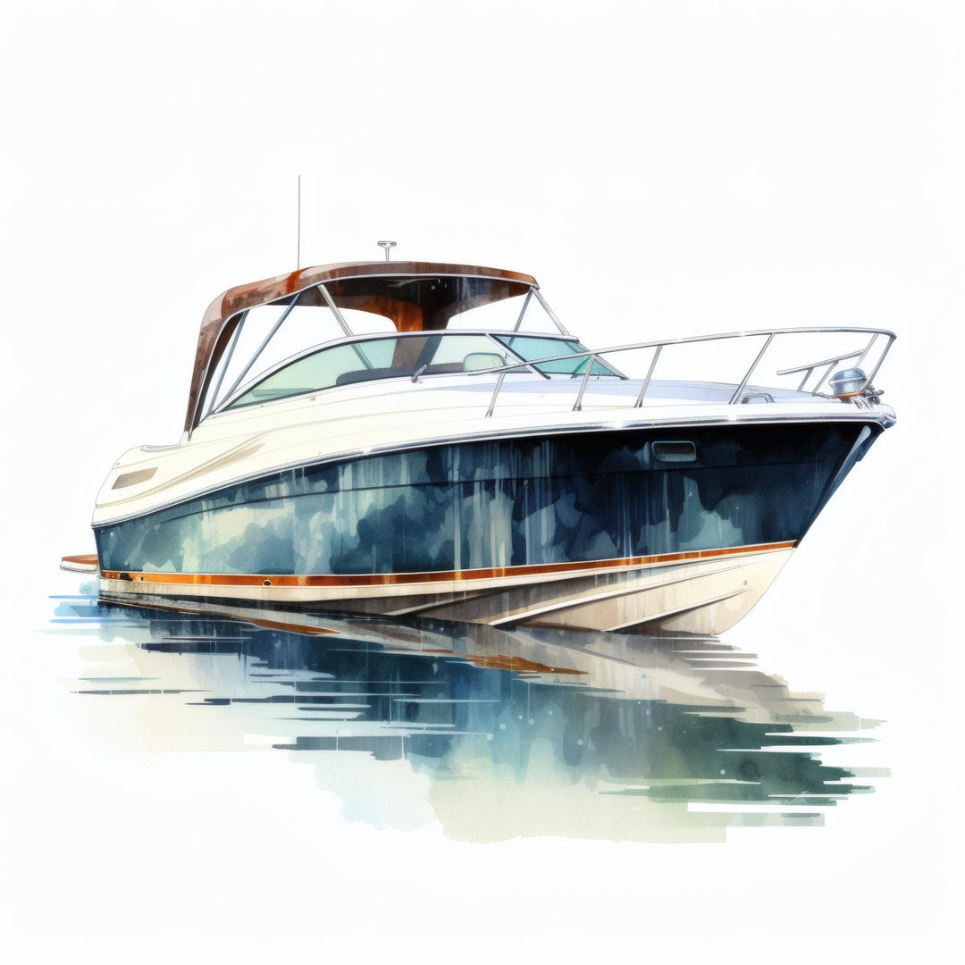 Motor Boat Clipart, Modern Speed Boat Images, 10 Watercolor Clip Art ...