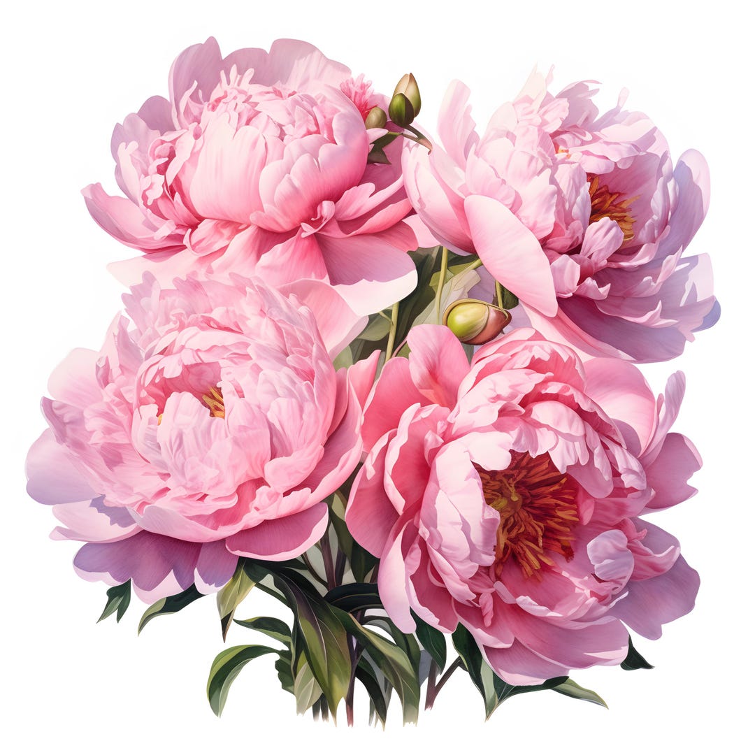 Peonies Flowers Clipart, Peonies Bouquet Images, 10 Watercolor Clip Art ...