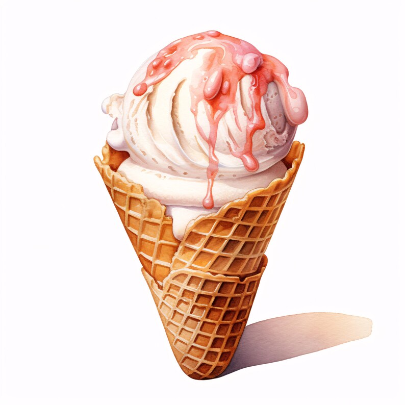 Ice Cream Cone Clipart, Sweet Dessert Images, 10 Watercolor Clip Art ...