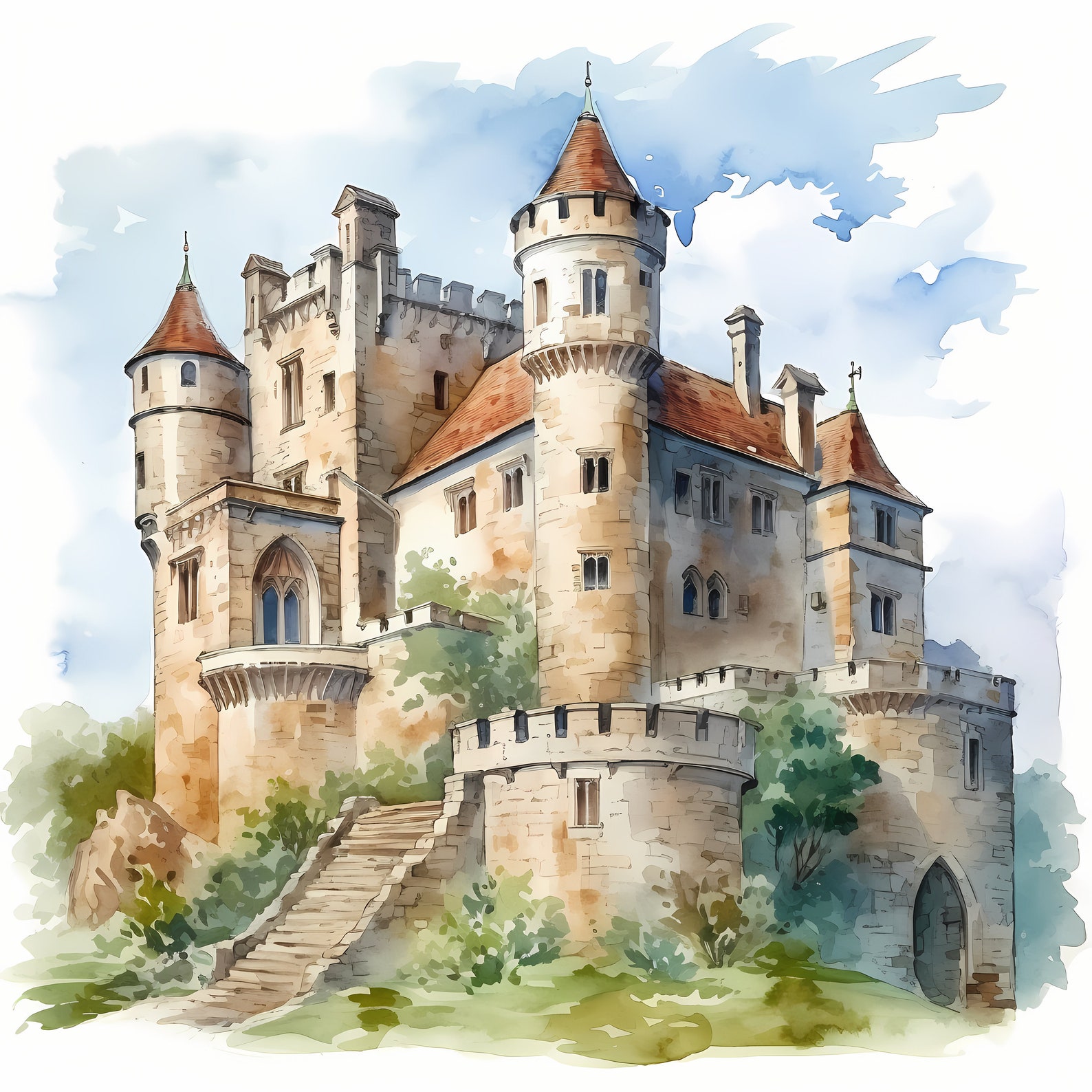 Medieval Castle Clipart, British Castles Images, 10 Watercolor Clip Art ...