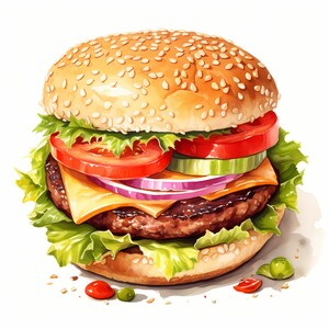 Hamburger Clipart, Tasty Burger Images, 10 Watercolor Clip Art ...