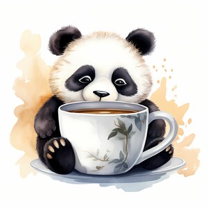 Coffee Panda Clipart, Panda With Coffee Images, 10 Watercolor Clip Art ...