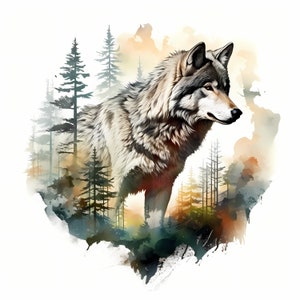 Forest Wolf Clipart, Wolf and Forest Double Exposure Images, 10 ...