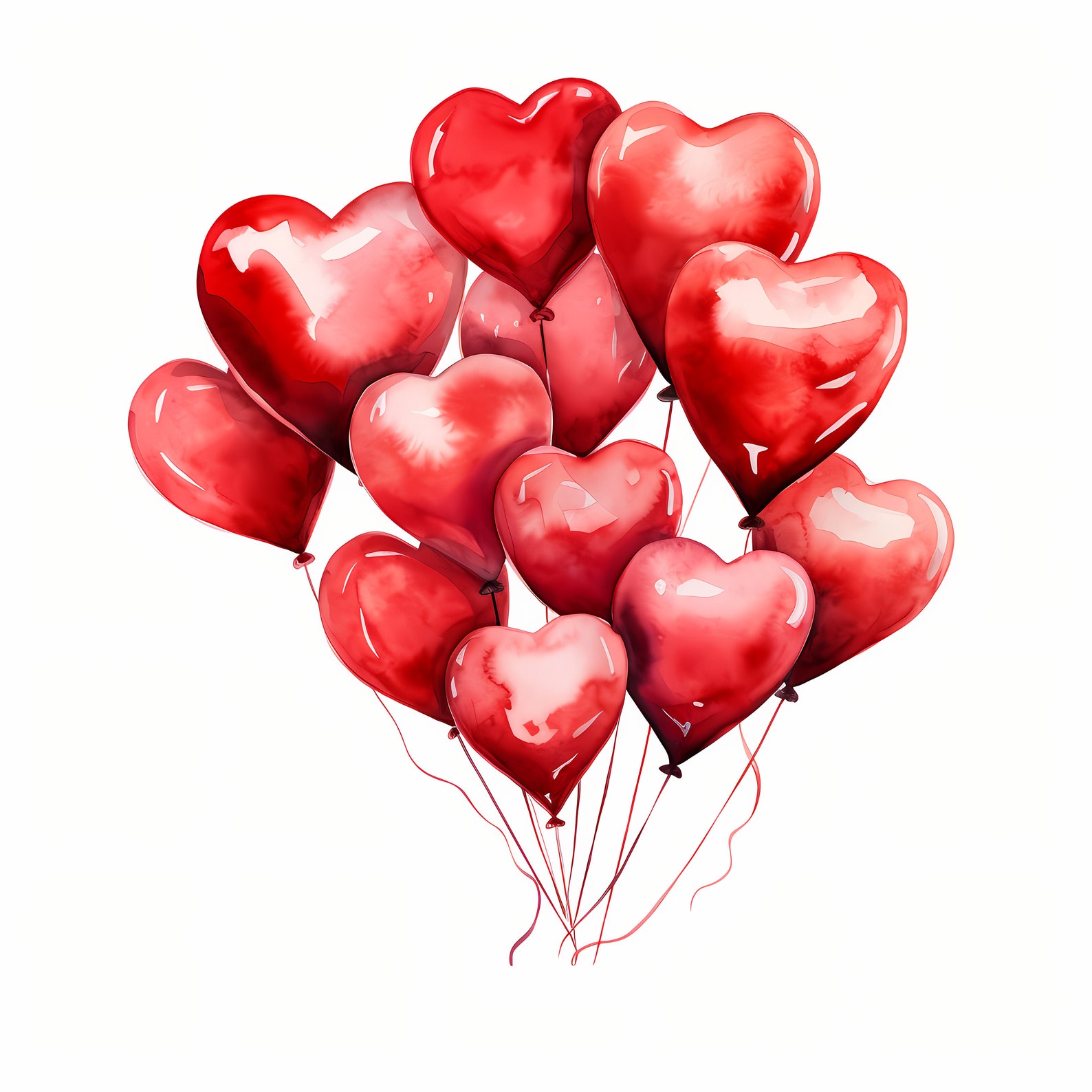 Heart Balloons Clipart, Valentine's Day Balloons Images, 10 Watercolor ...