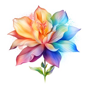 Rainbow Flower Clipart, Colored Flowers Images, 10 Watercolor Clip Art ...
