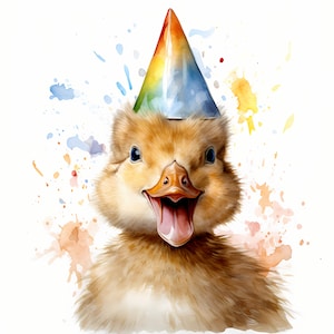 Duck Clipart, Duck With Party Hat Images, 10 Watercolor Clip Art ...