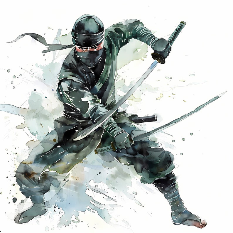 Watercolor Ninja Clipart: Japan Warrior Images (commercial Use ...