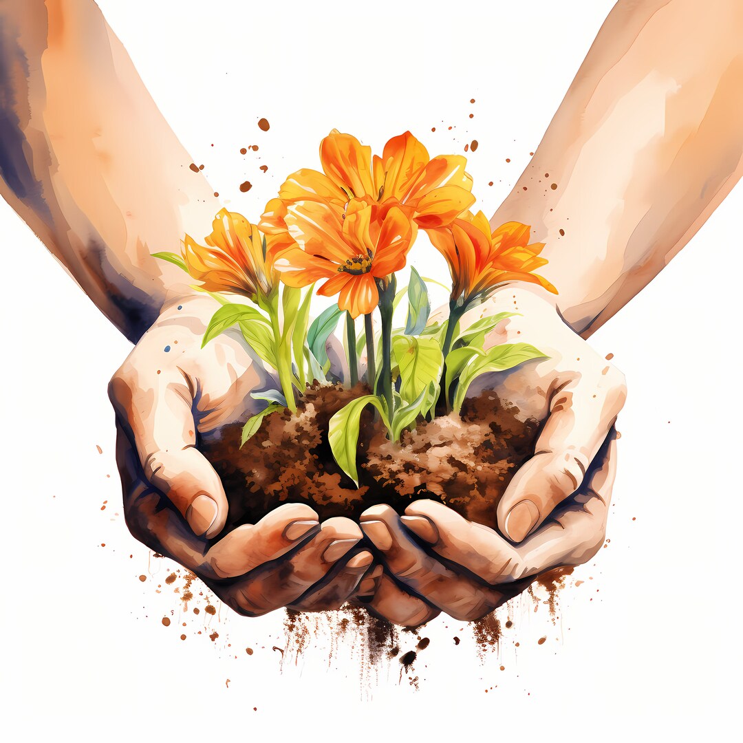 Watercolor Hands Holding Flowers Clipart: Commercial Use Jpgs (digital ...