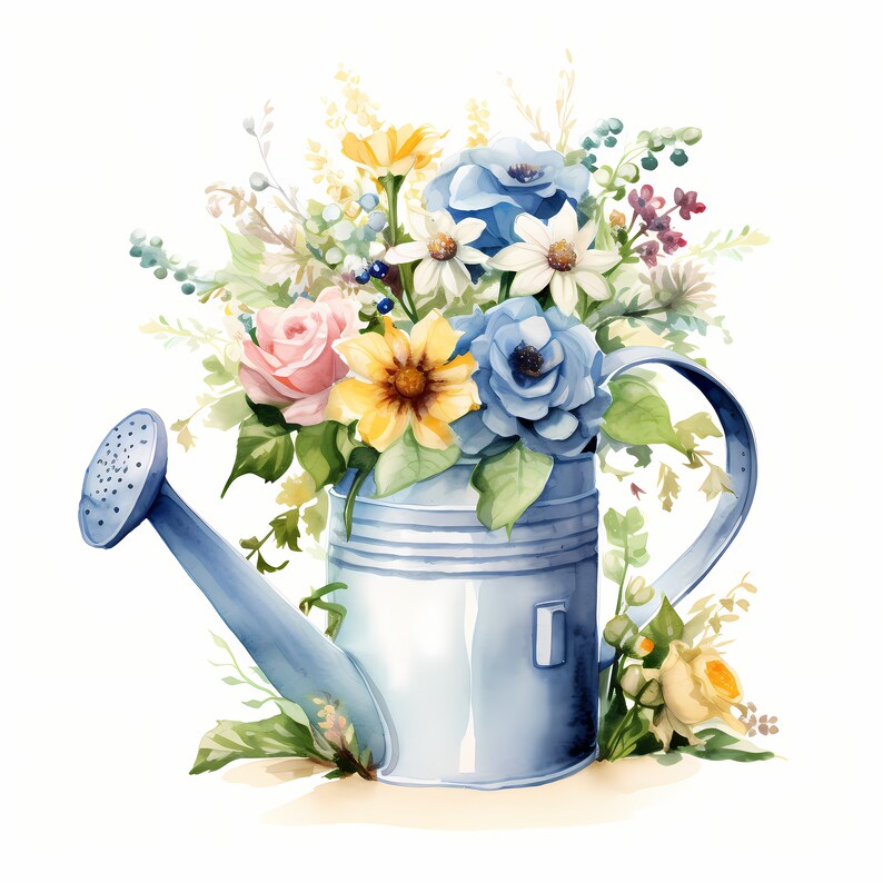 Watercolor Watering Can Clipart: Floral Images (JPG Digital Download ...