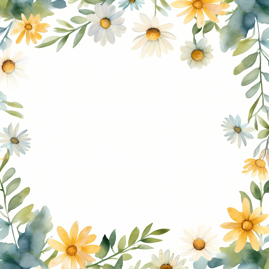 Watercolor Daisy Flower Border Clipart: Printable Frame Images (jpgs ...