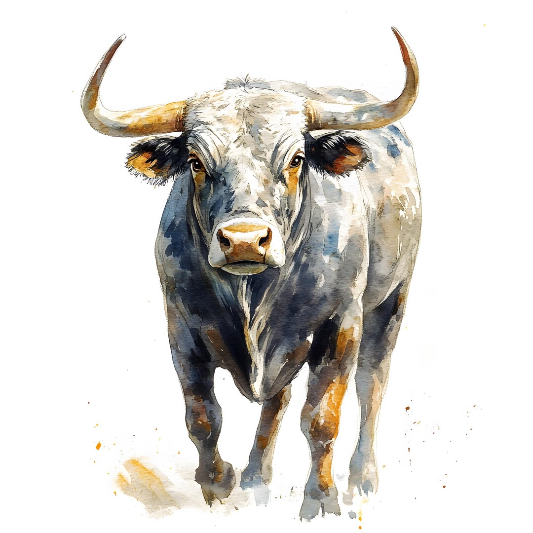 Bull Clipart, Farm Bull Images, 10 Watercolor Clip Art, Printable Jpgs ...