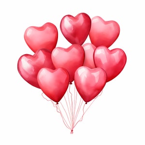 Heart Balloons Clipart, Valentine's Day Balloons Images, 10 Watercolor ...