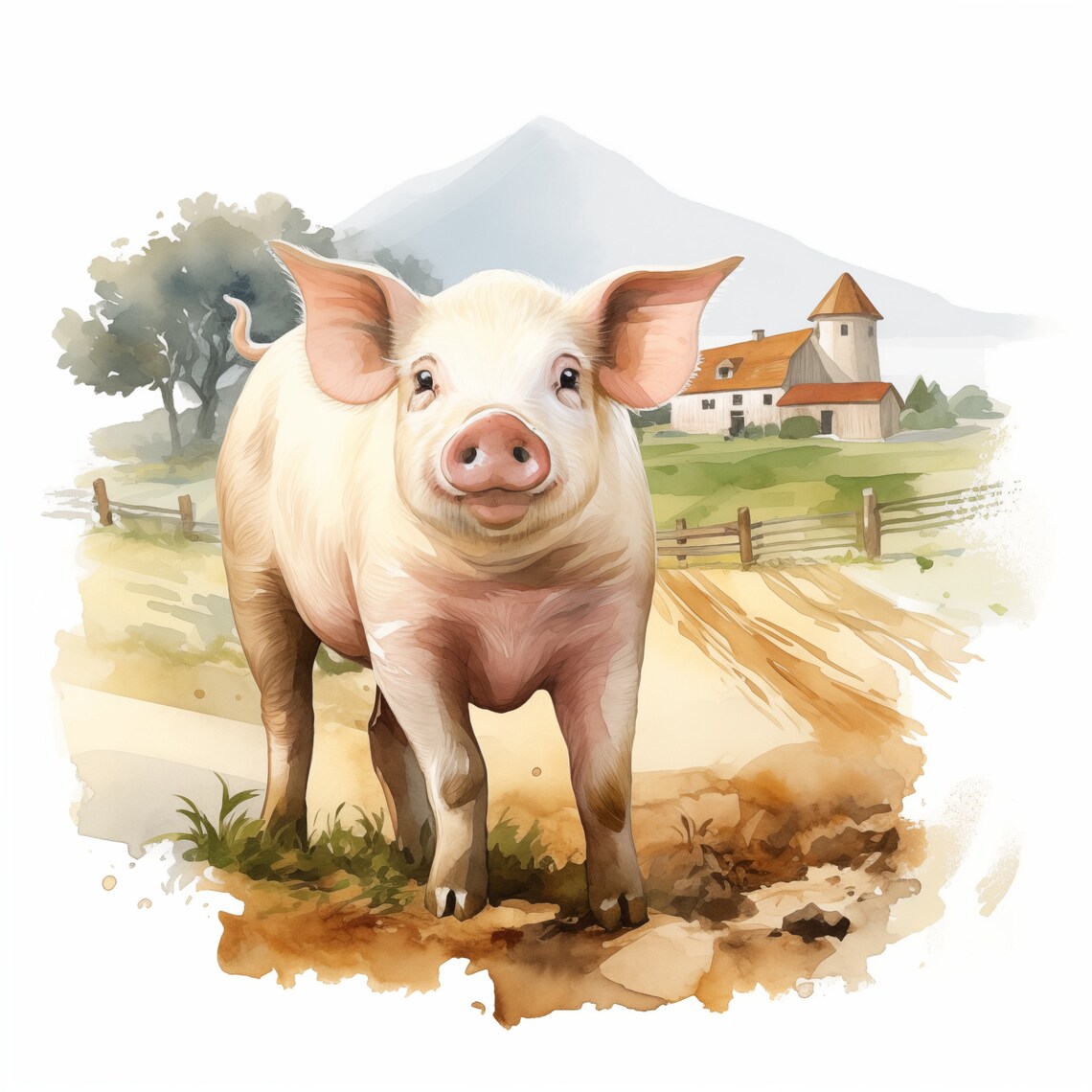 12 Farm Pig Clipart, Pig Clipart, Watercolor Clipart, High Quality Jpgs ...