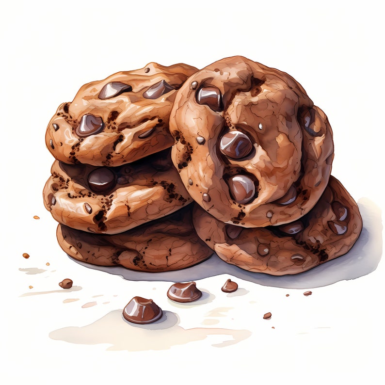 Cookies Clipart, Chocolate Chip Cookies Images, 10 Watercolor Clip Art ...