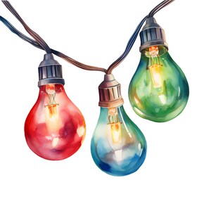 Watercolor Christmas Lights Clipart: String Lights JPG (commercial Use ...