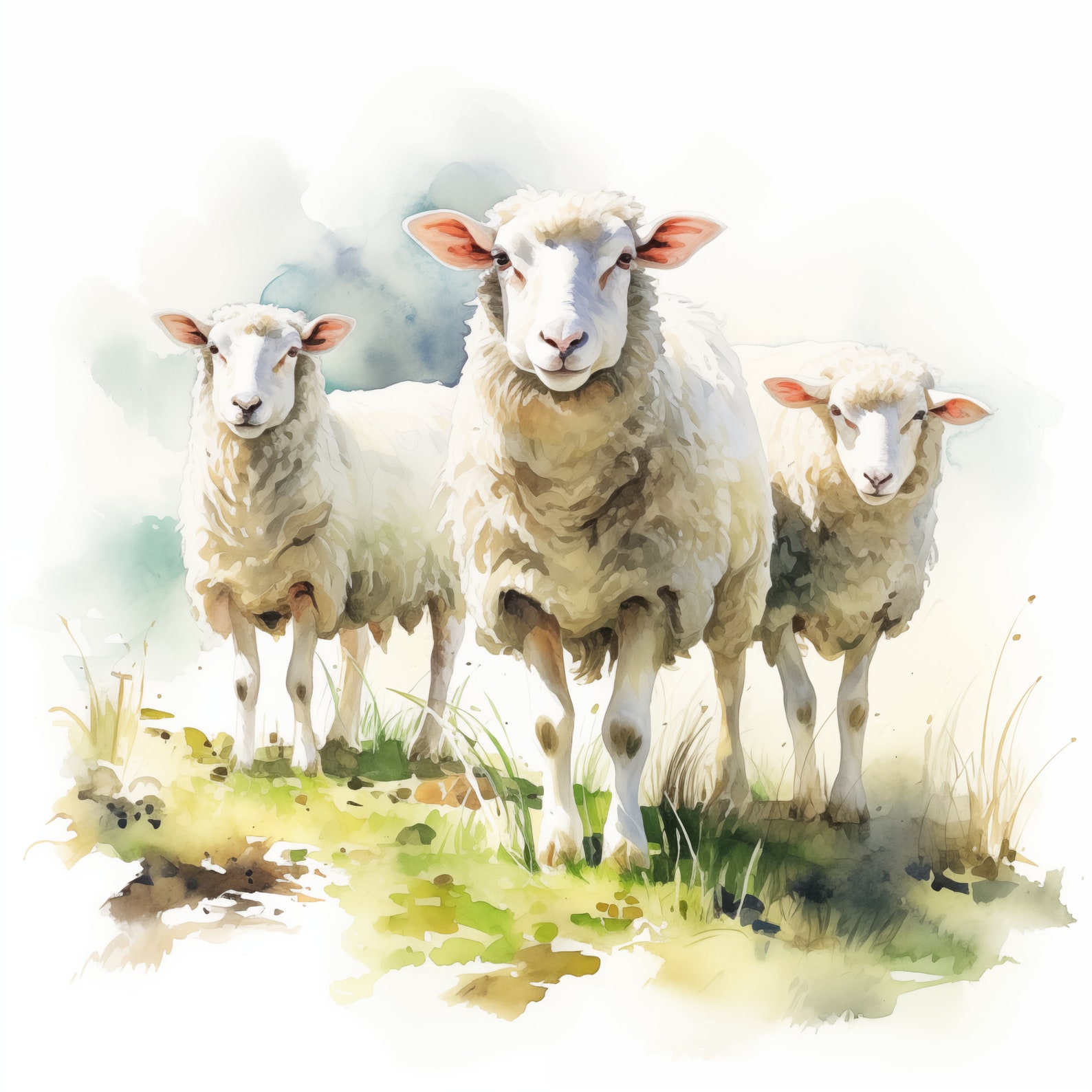 Sheep Clipart, Sheep on Farm Images, 10 Watercolor Clip Art, Printable ...